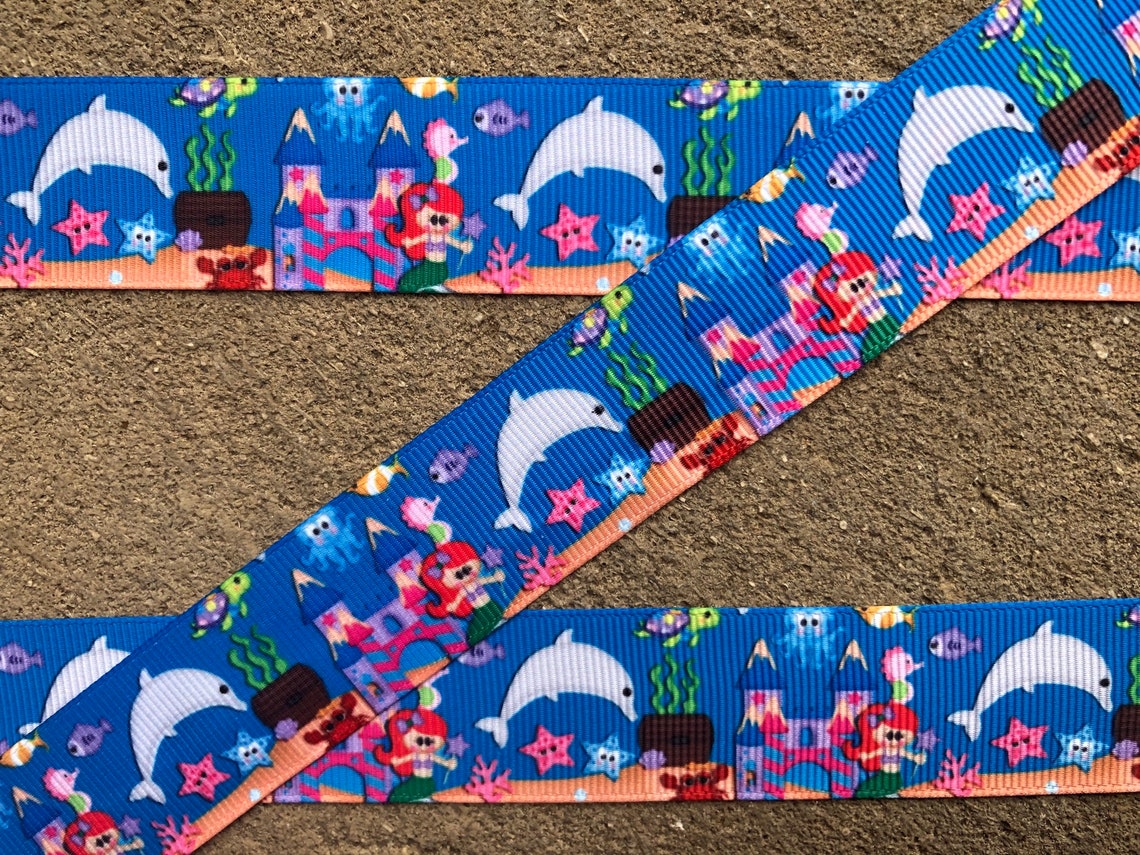 3 Yards 1" Ribbon Sea Ribbon Grosgrain Ribbon Underwater Castle Printed ...