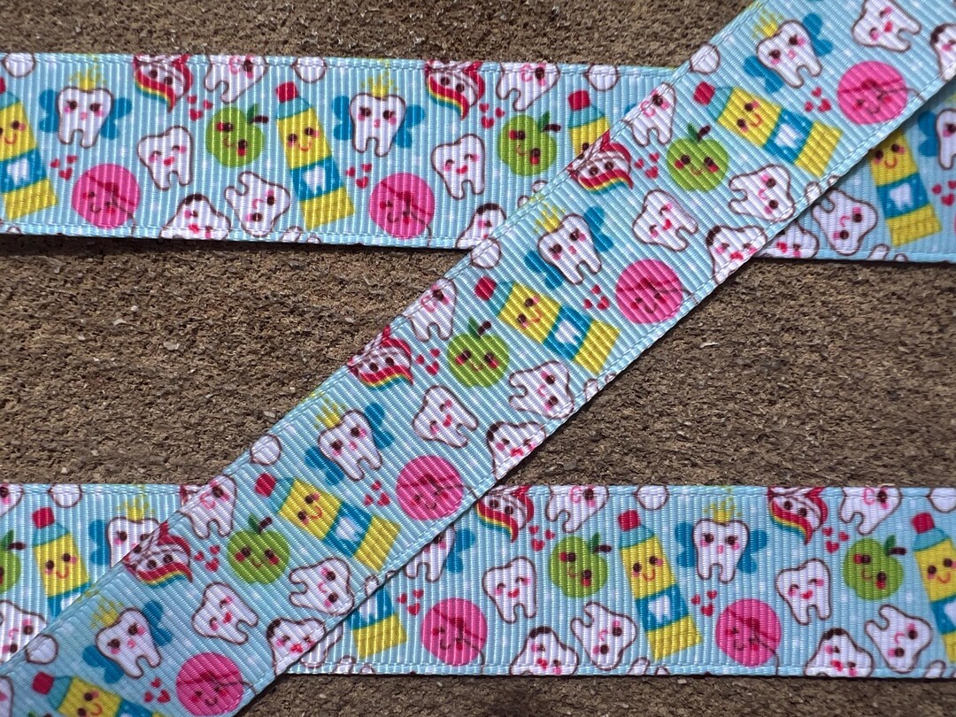3 Yards 7/8" Tooth Paste Ribbon Teeth Grosgrain Ribbon Dentist Ribbon ...