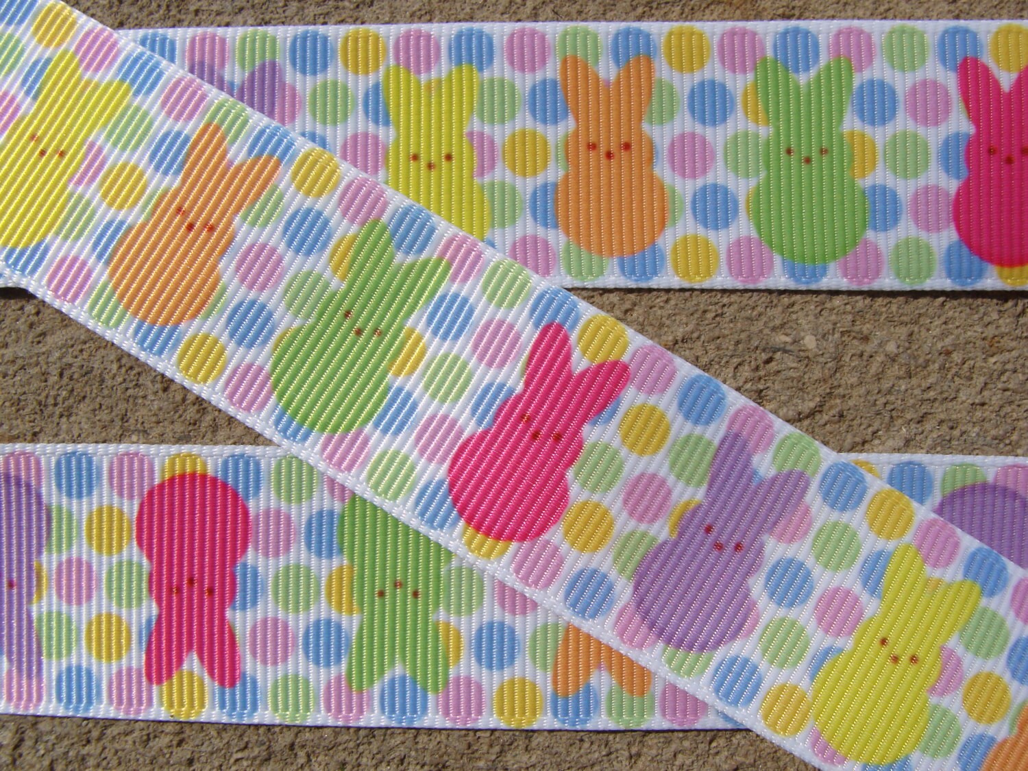 1 3 yards Bunny ribbon rainbow bunny ribbon polka dots | Etsy