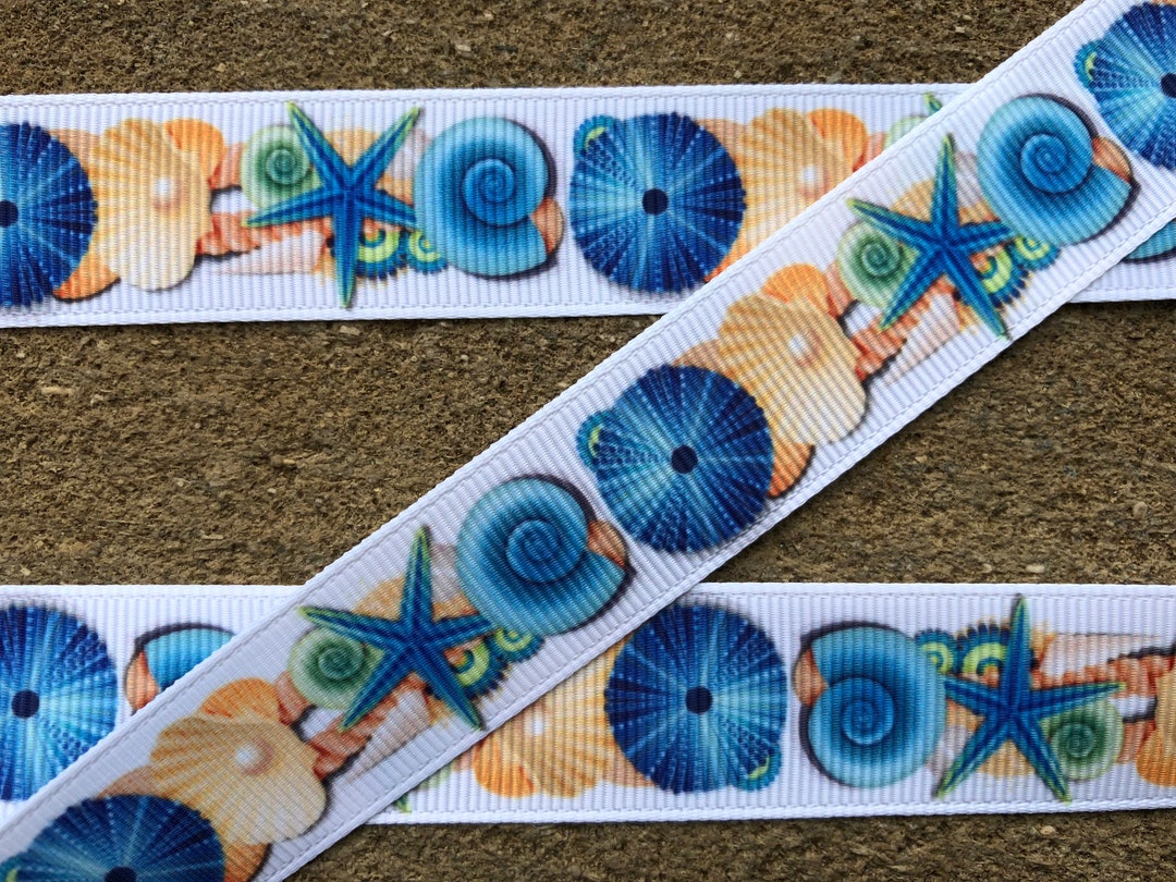 4 Yards Sea Shell Ribbon Underwater Printed Ribbon Blue Seashell Ribbon ...