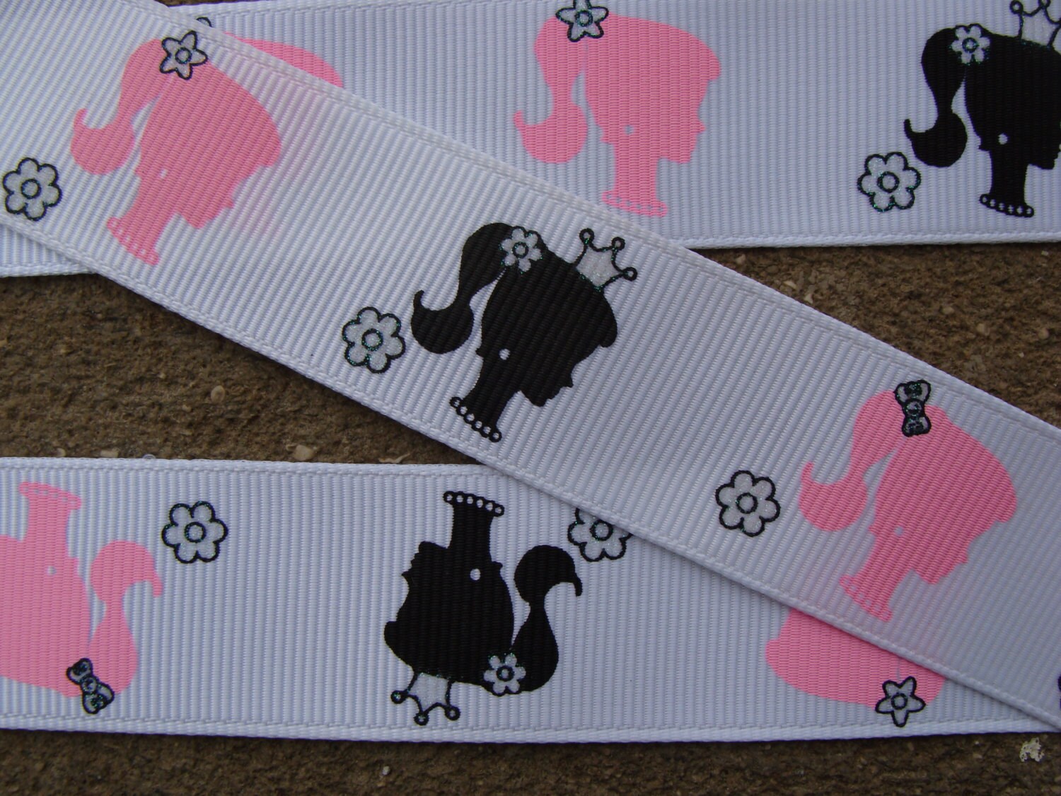 3 yards Pink and Black Princess with Crown Ribbon Pink | Etsy