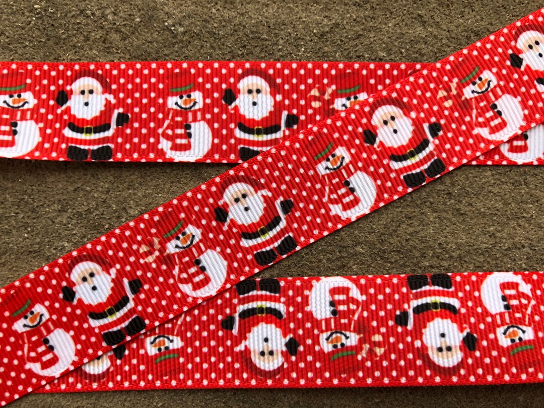 3 Yards 7/8" Christmas Grosgrain Ribbon Red Snow Man and Santa Ribbon 7 ...