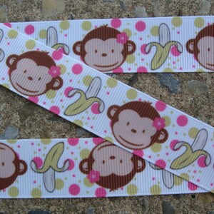 Ballerina Monkey Ribbon Printed Grossgrain Ribbon 1 3 Yards Pink and ...