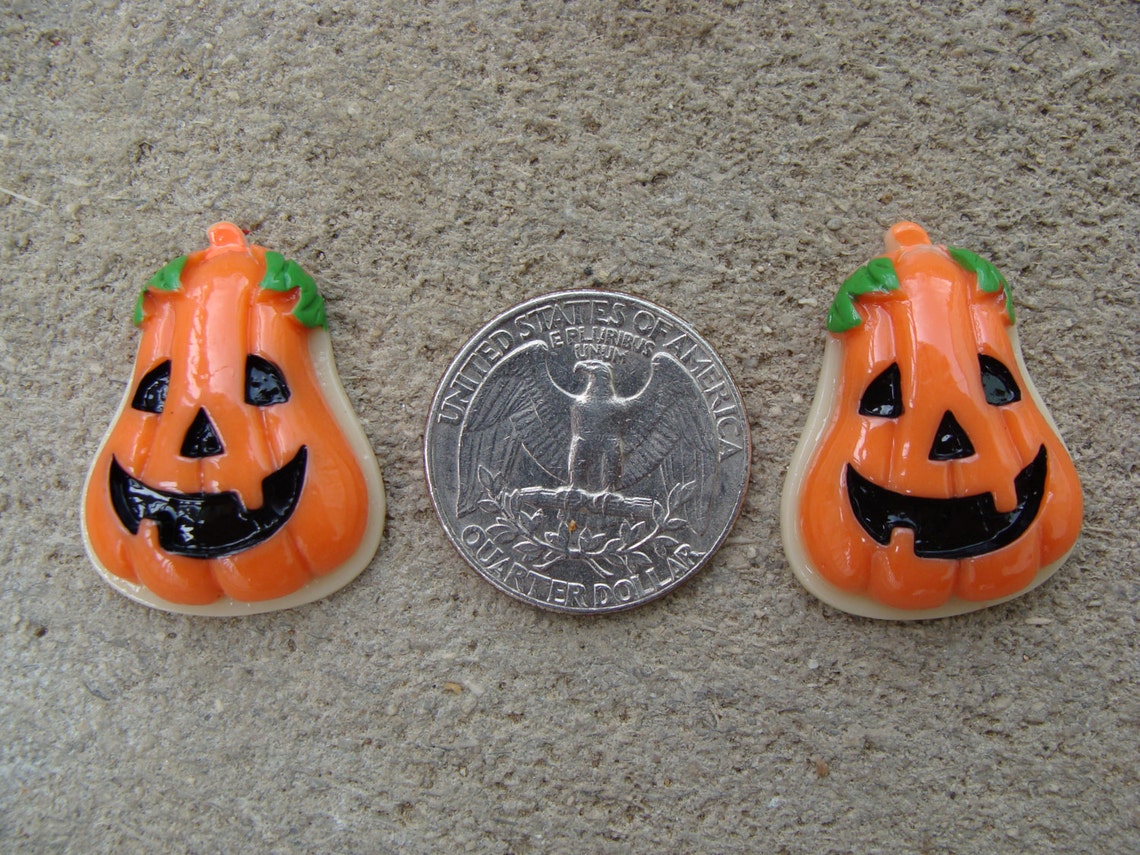 2 Pumpkin Resins Halloween Resin Hair Bow Resins Fall Resin Orange ...