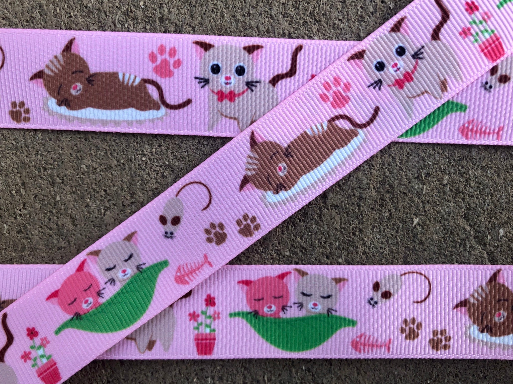3 Yards 7/8 Pink Ribbon With Kittens Cat Grosgrain - Etsy UK