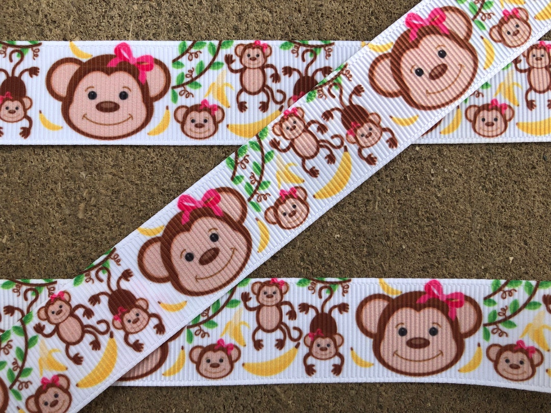 3 Yards 7/8" Funny Monkey Ribbon Printed Grosgrain Ribbon With Monkey ...