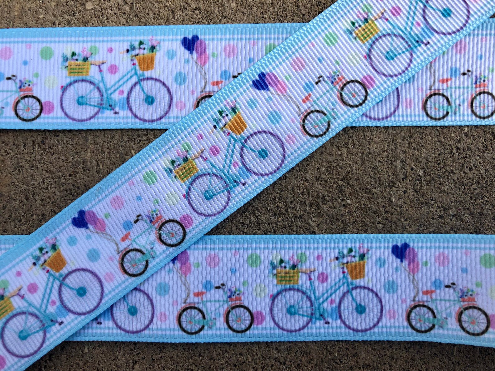 3 Yards 1" Bike Ribbon Blue Ribbon With Bicycle Grosgrain Printed ...