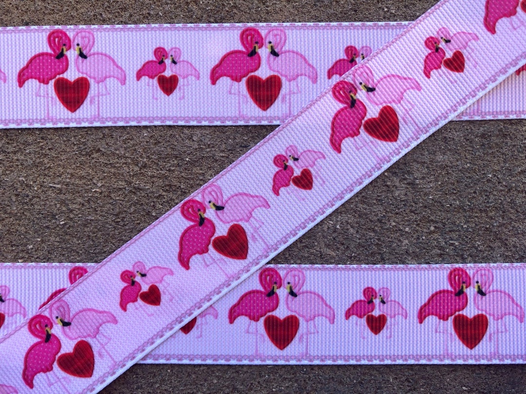 3 Yards 7/8" Pink Flamingo Ribbon Grosgrain Ribbon Heart Printed Ribbon ...