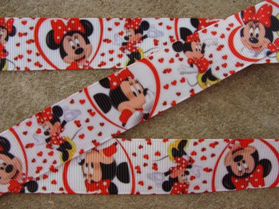 3 Yards 7/8 Minnie Mouse Ribbon Red Hearts Minnie Mouse | Etsy