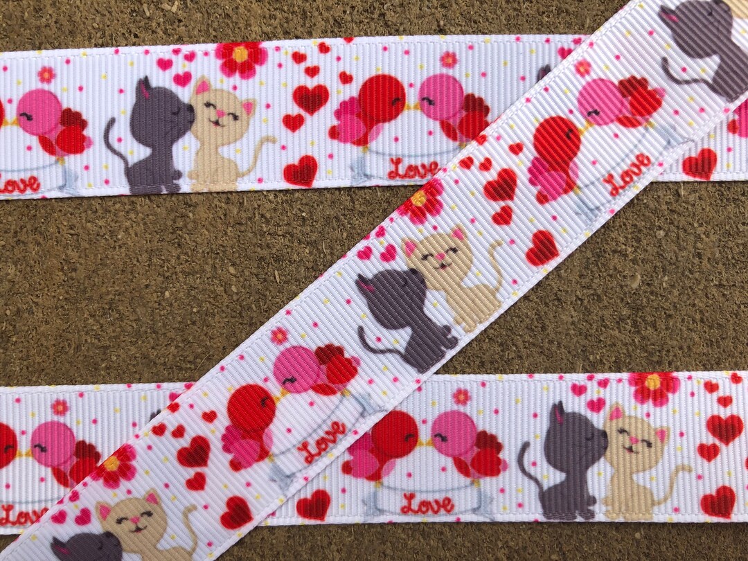 3 Yards 7/8" Ribbon With Cats I Love My Kitten Ribbon Cat Grosgrain ...