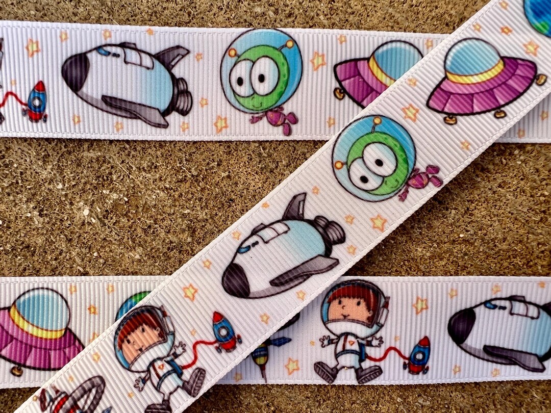 3 Yards 7/8" Space Ribbon Astronauts Ribbon Grosgrain Ribbon Planet ...