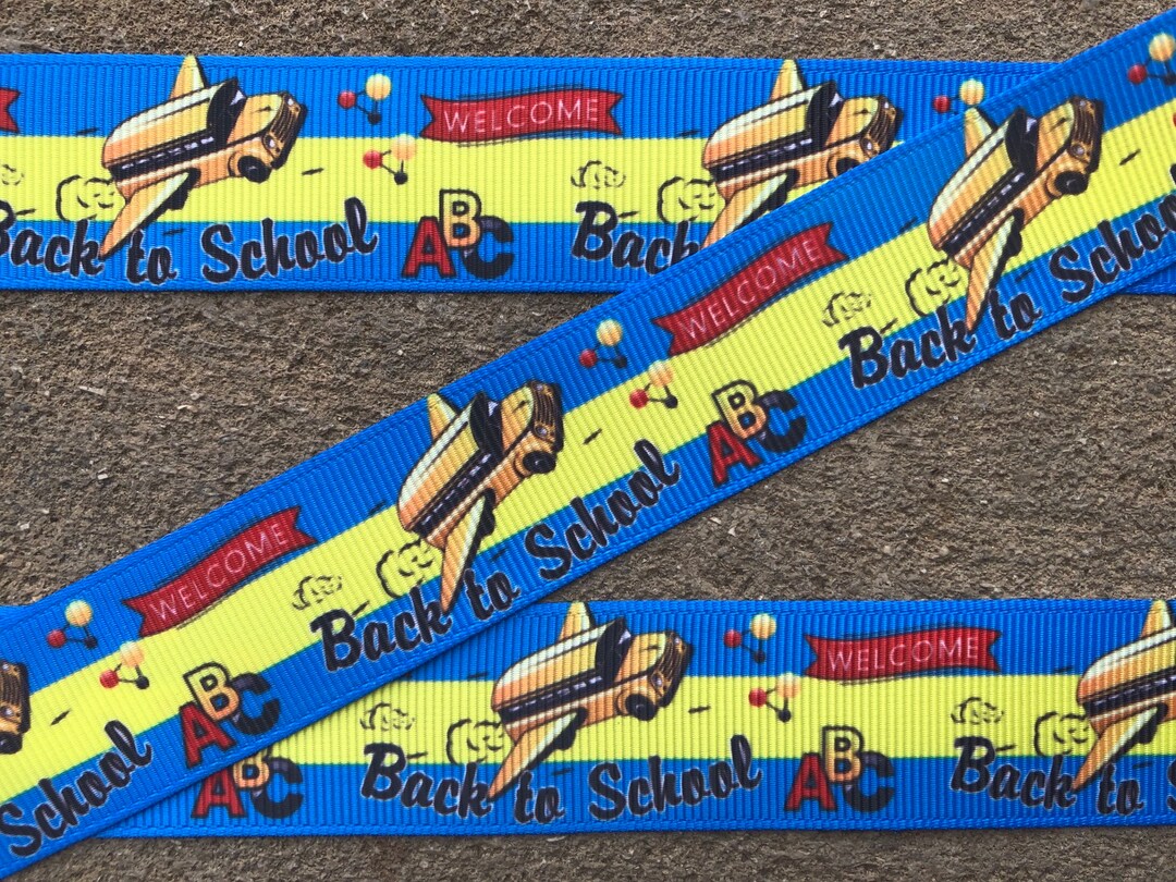 3 Yards 1" Back to School Ribbon Flying School Bus Printed Ribbon ...