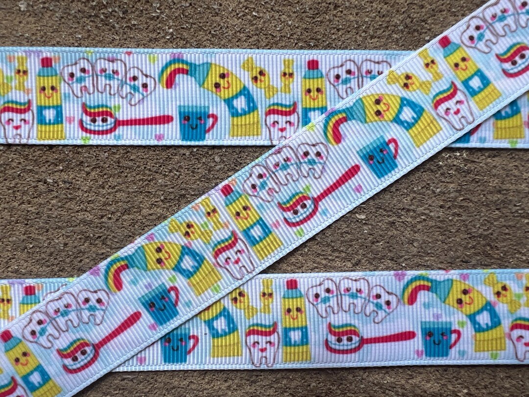 3 Yards 7/8" Tooth Ribbon Tooth Paste Ribbon Grosgrain Ribbon Dentist ...