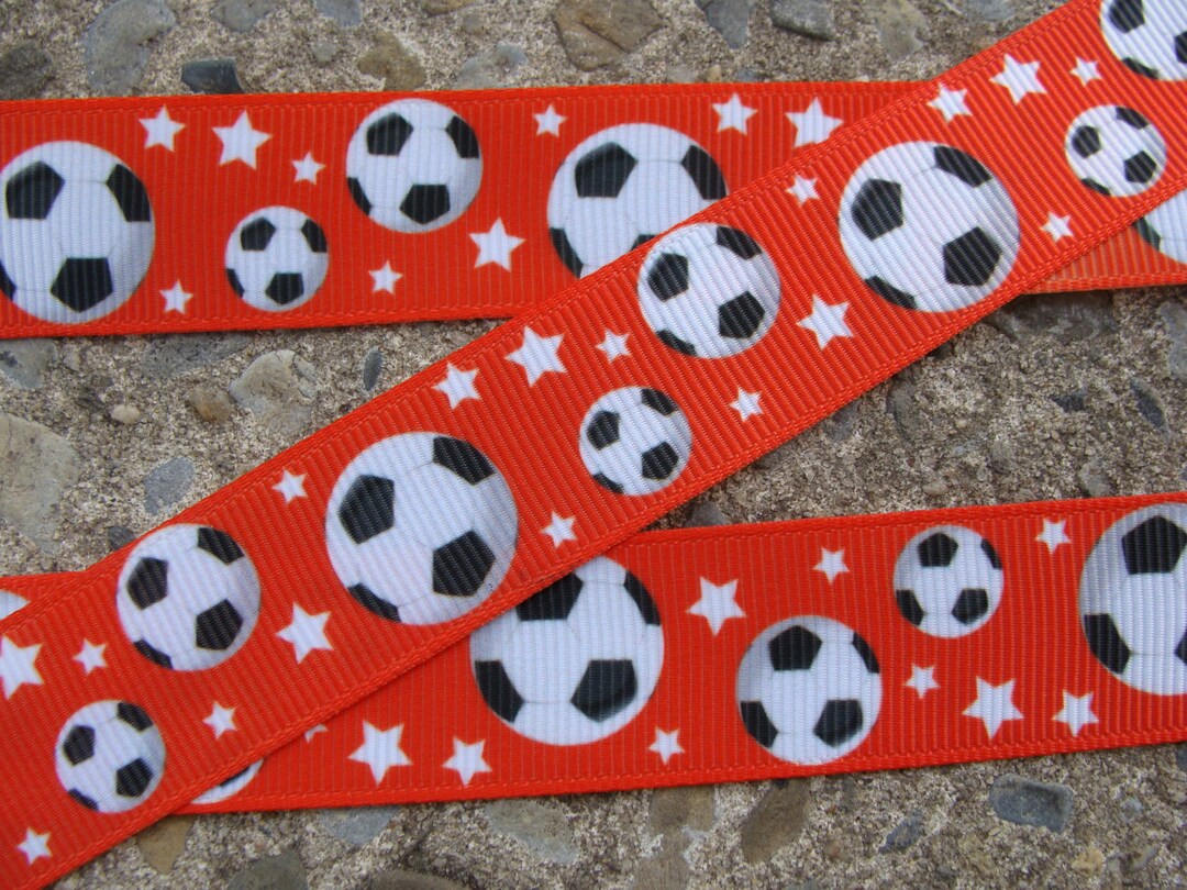3 Yards 7/8" Soccer-ball Printed Ribbon Red Soccer Ribbon Sports Ribbon ...