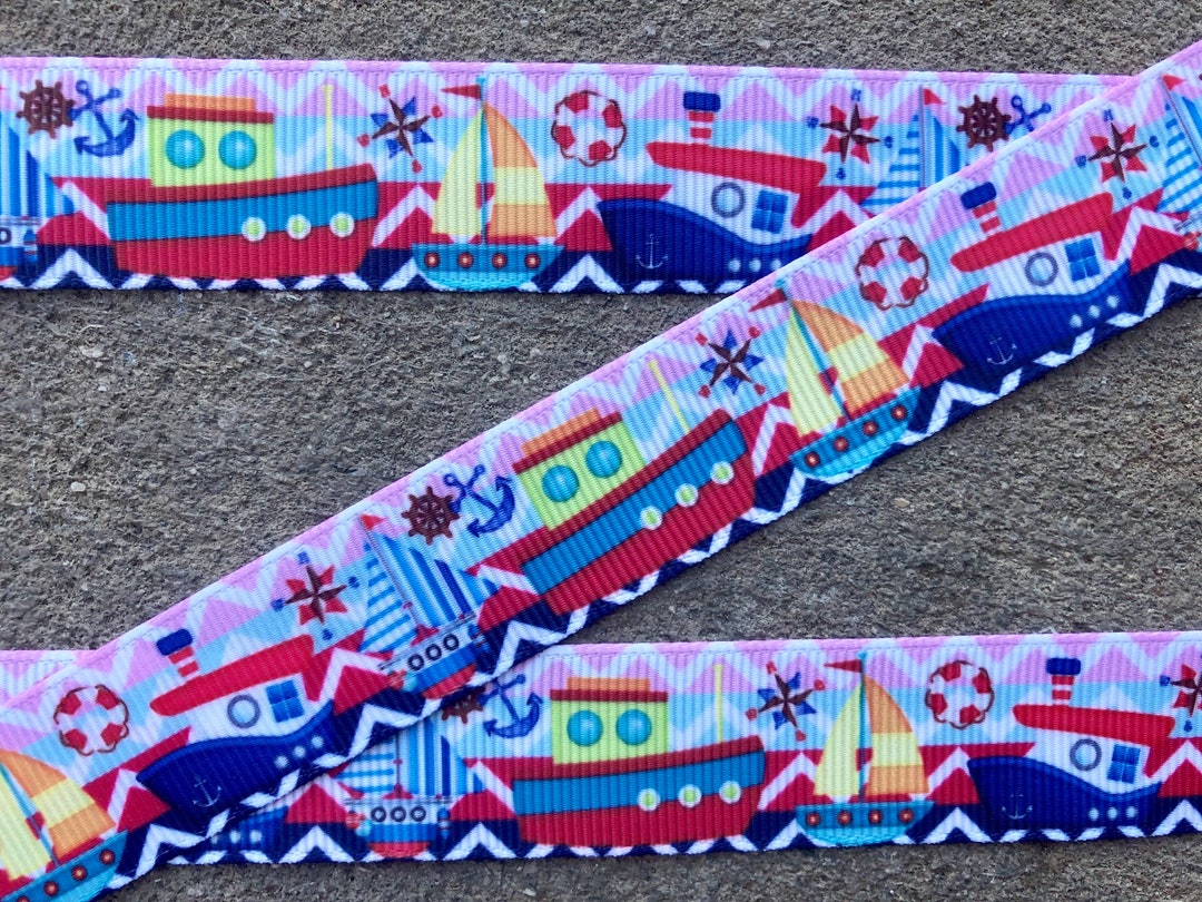 3 Yards 7/8" Boat Ribbon Ship Ribbon Nautical Print Ribbon Sea and ...