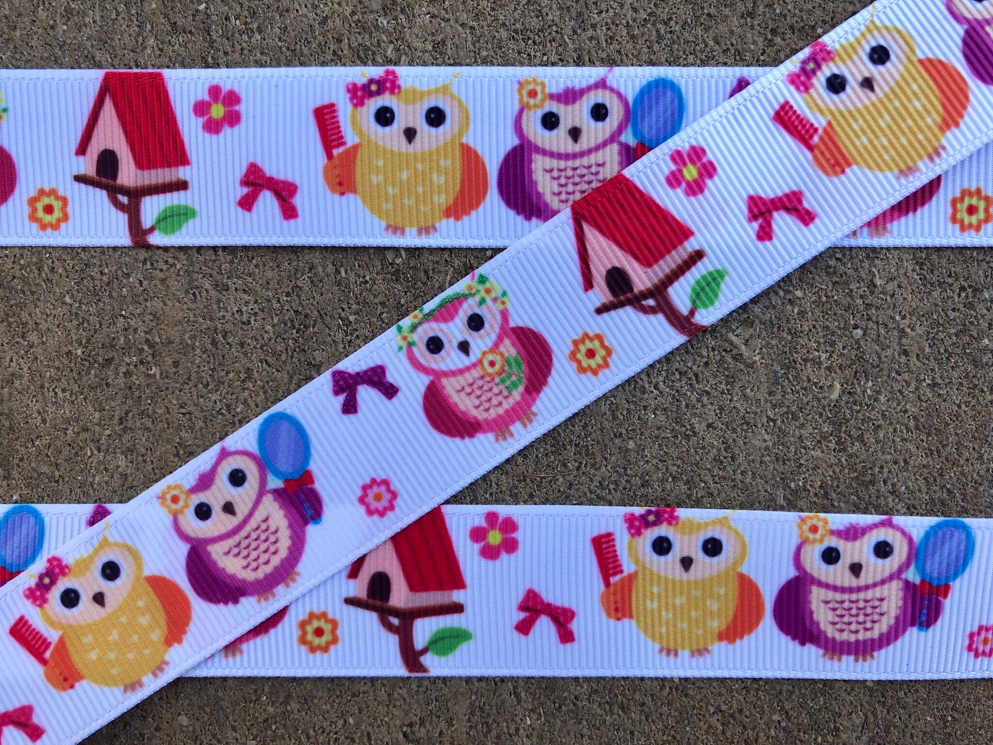 3 yards 7/8 owl ribbon Purple Owl Printed Ribbon yellow | Etsy