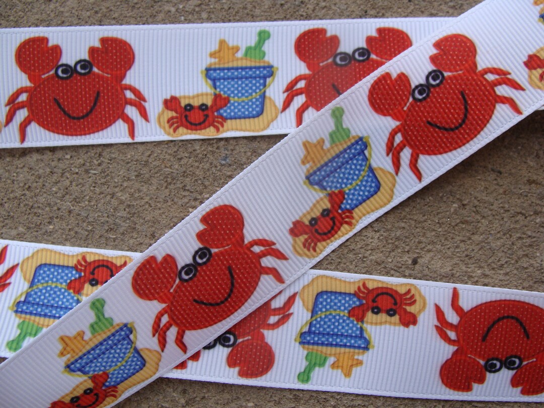 3 Yards Summer Ribbon Crab Ribbon Summer Sun Ribbon Printed Ribbon 1 ...