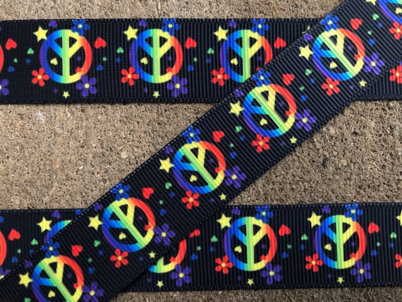 3 Yards 7/8 Peace Sign Ribbon Black Ribbon With Rainbow | Etsy