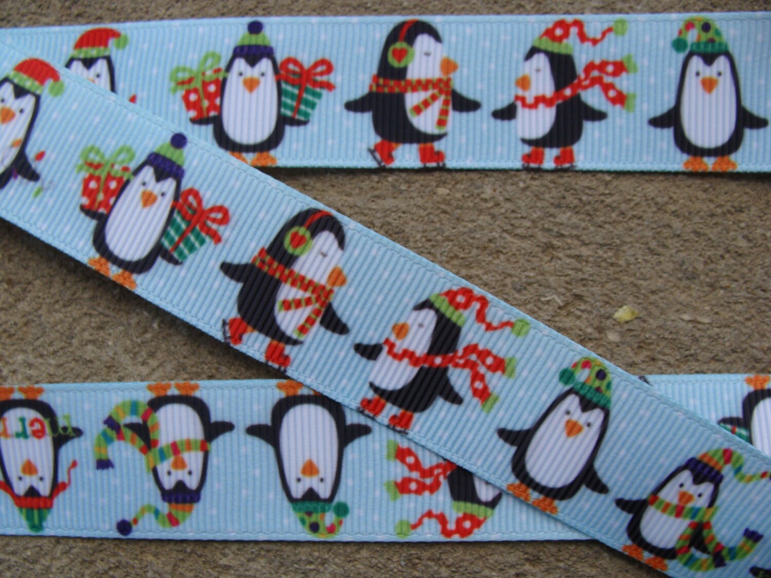 7/8" Christmas Birthday Penguin Ribbon Grosgrain Ribbon Hair Bow Ribbon ...