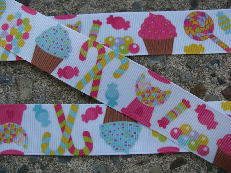 3 Yards Candy Land Ribbon Cup Cake Printed Ribbon 1" 3 Yards Ice Cream ...