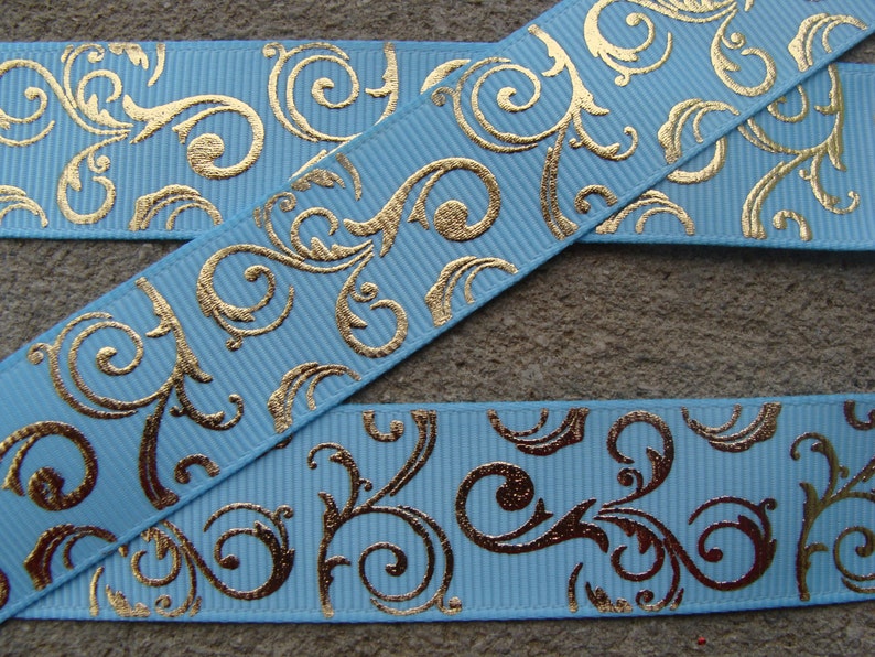 Gold ribbon swirl ribbon Foil swirl ribbon 7/8 Grosgrain | Etsy