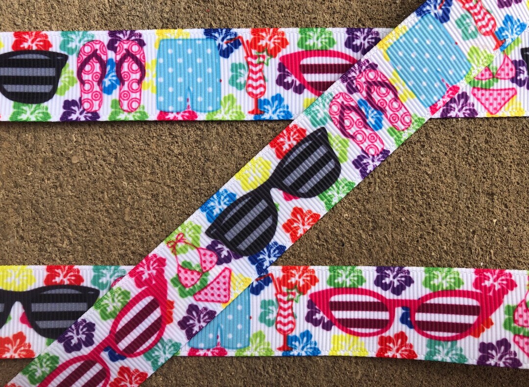 3 Yards 7/8 Ribbon With Sun Glasses Summer Vacation Ribbon Grosgrain ...