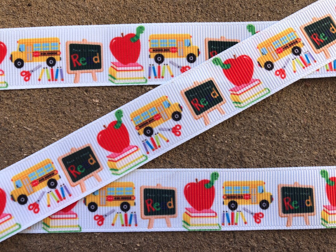 4 Yards 7/8" Back to School Ribbon School Ribbon Books Ribbon Printed ...