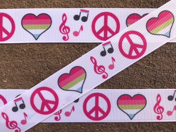 3 yards 7/8 School ribbon Peace Sign Ribbon Peace heart | Etsy