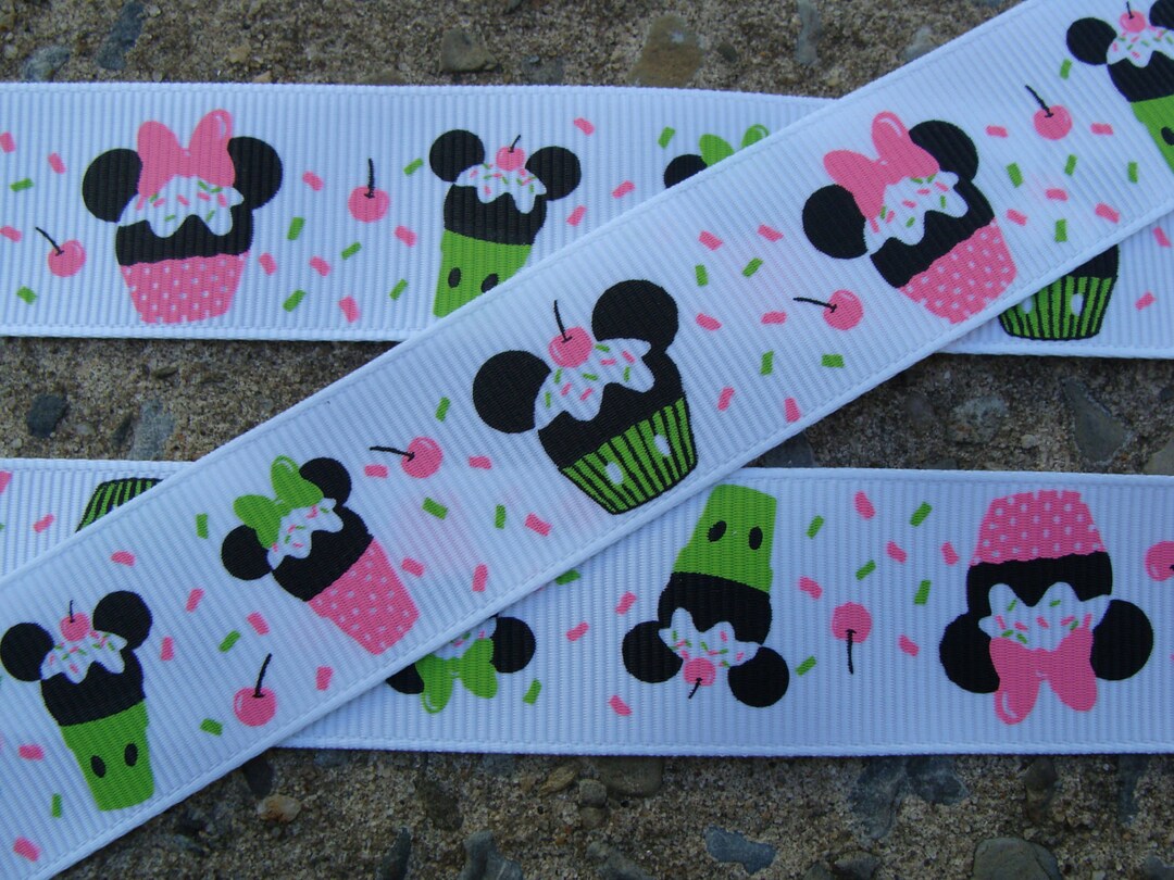 3 Yards Cup Cake Minnie Mouse Printed Ribbon 1" Red Minnie Mouse Ribbon ...