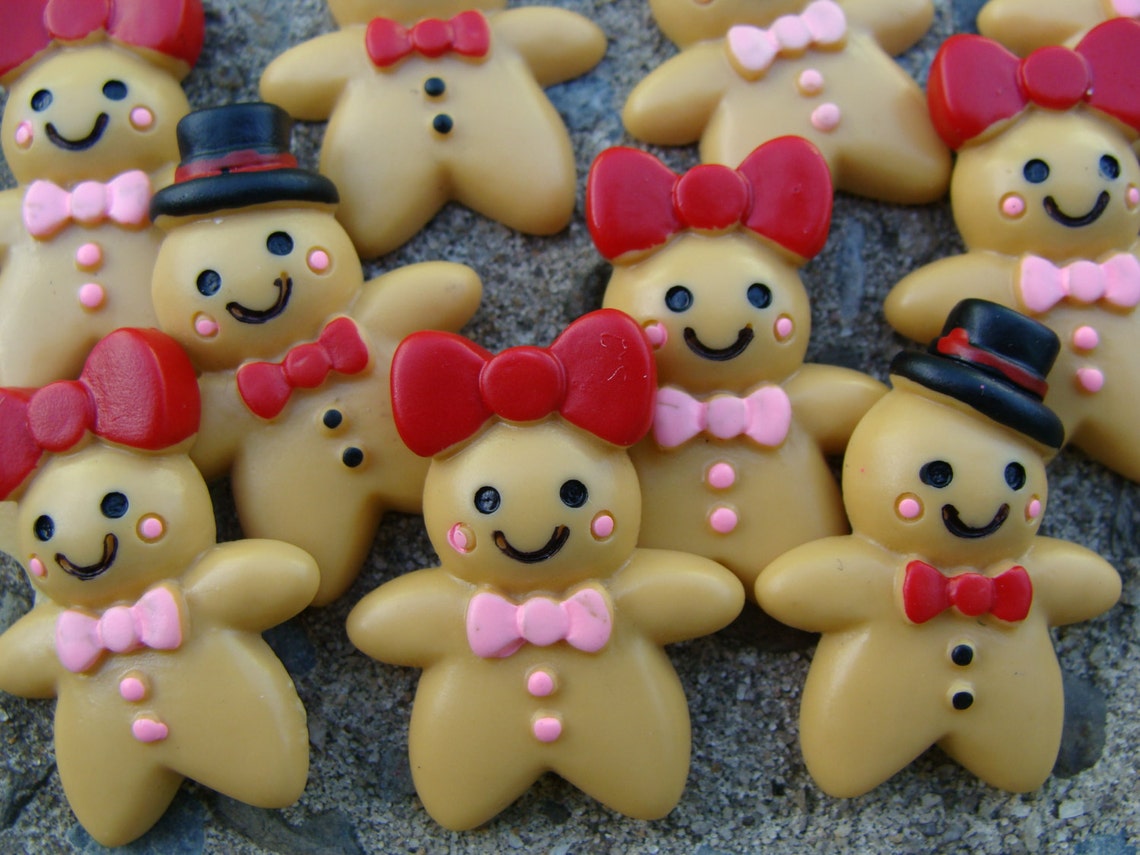2 Christmas Resins Hair Bow Resins Gingerbread Resin - Etsy