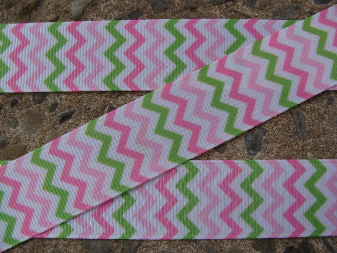 4 Yards Pink and Green Ribbon Chevron Ribbon Grosgrain Ribbon - Etsy
