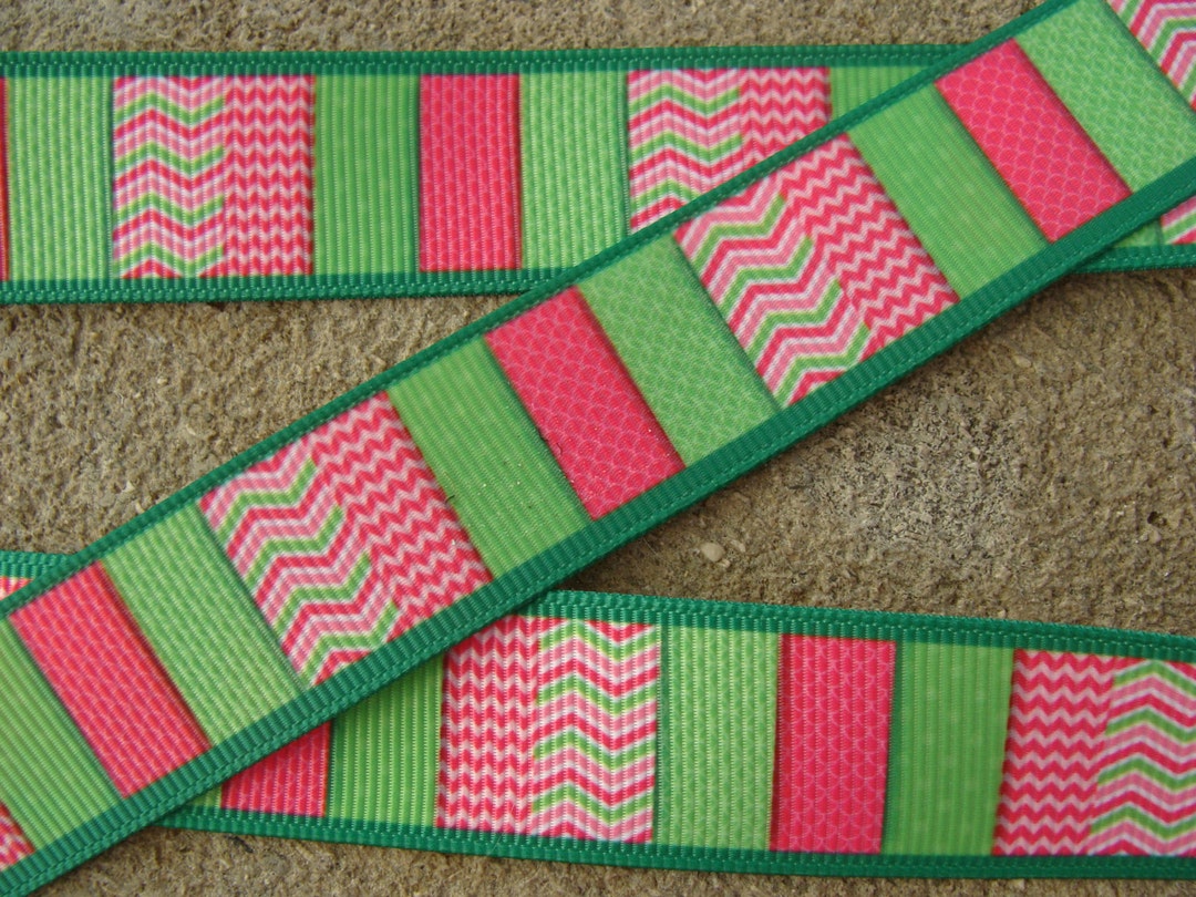 3 Yards 7/8" Printed Ribbon Pink and Green Ribbon Printed Ribbon ...