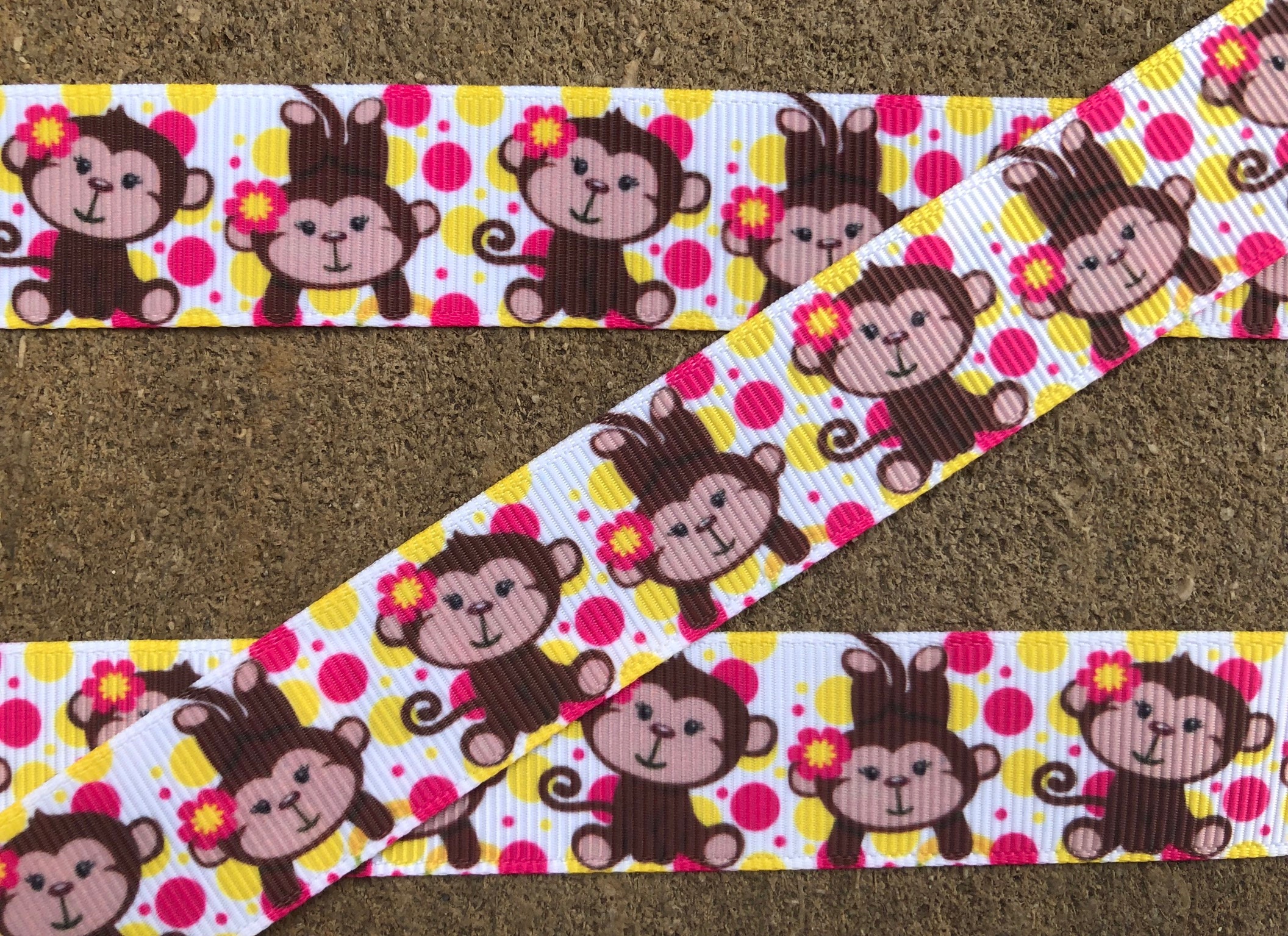 3 Yards 7/8 Monkey Ribbon Palm Monkey Ribbon Printed - Etsy