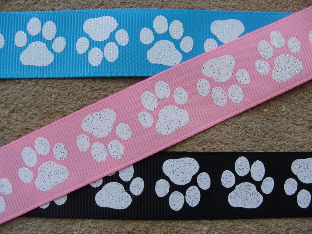 3 Yards 7/8" Black Paw Print Grosgrain Ribbon Pink Paws Grosgrain ...