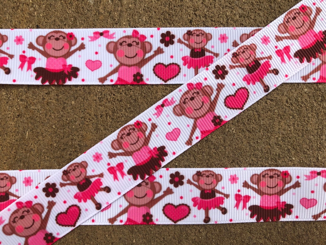 3 Yards 7/8" Ballerina Monkey Ribbon Monkey Ballerina Ribbon Printed ...