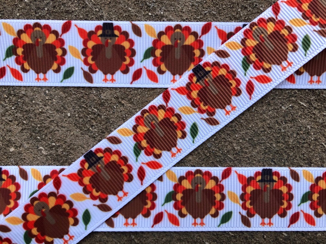 4 Yards 7/8" Turkey Ribbon Thanksgiving Ribbon Happy Turkey Printed ...