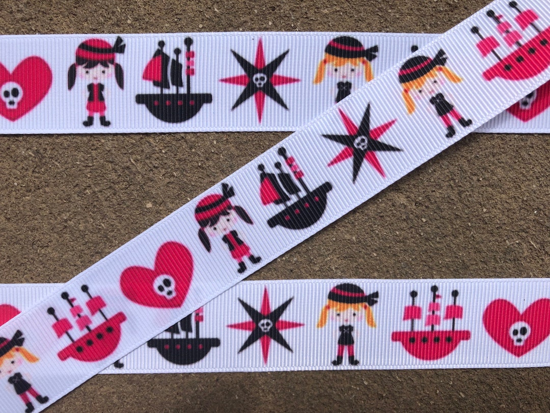 3 Yards 1" Pirate Ribbon Pirate Girl Printed Ribbon Pirate Ship ...
