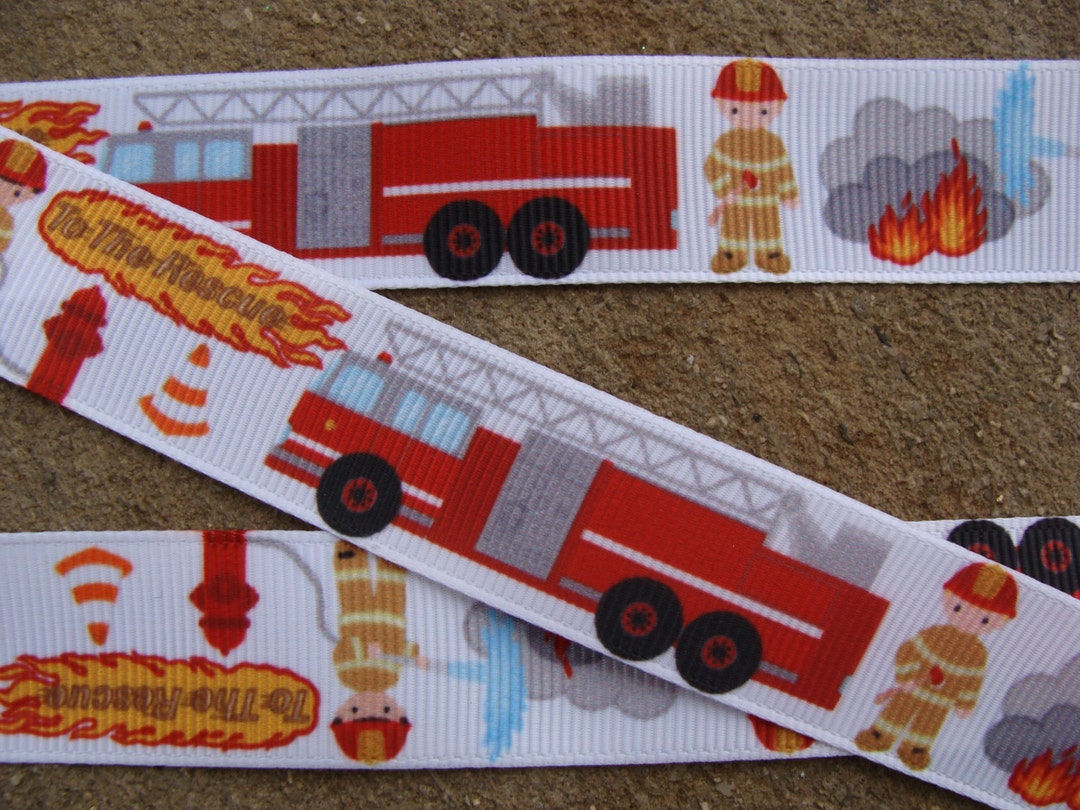 3 Yards Fire Man Ribbon Firefighter Ribbon Grosgrain Printed Ribbon 7/8 ...