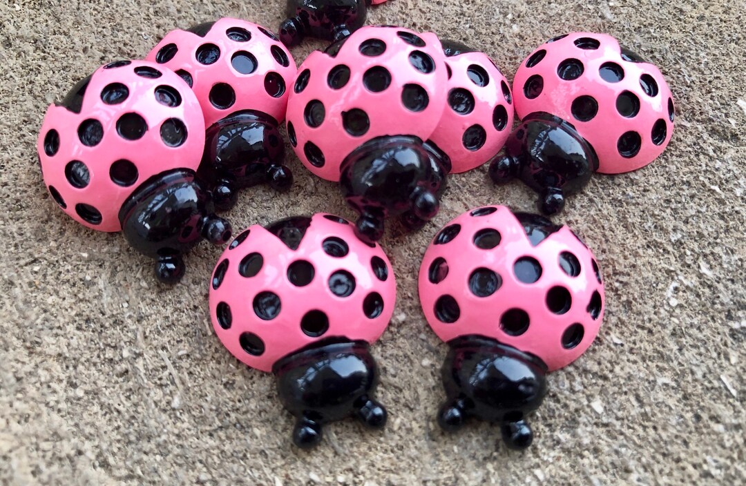 2 Lady Bug Resin Hair Bow Resins Ladybug Resin Pink Lady Bug Cabochon ...