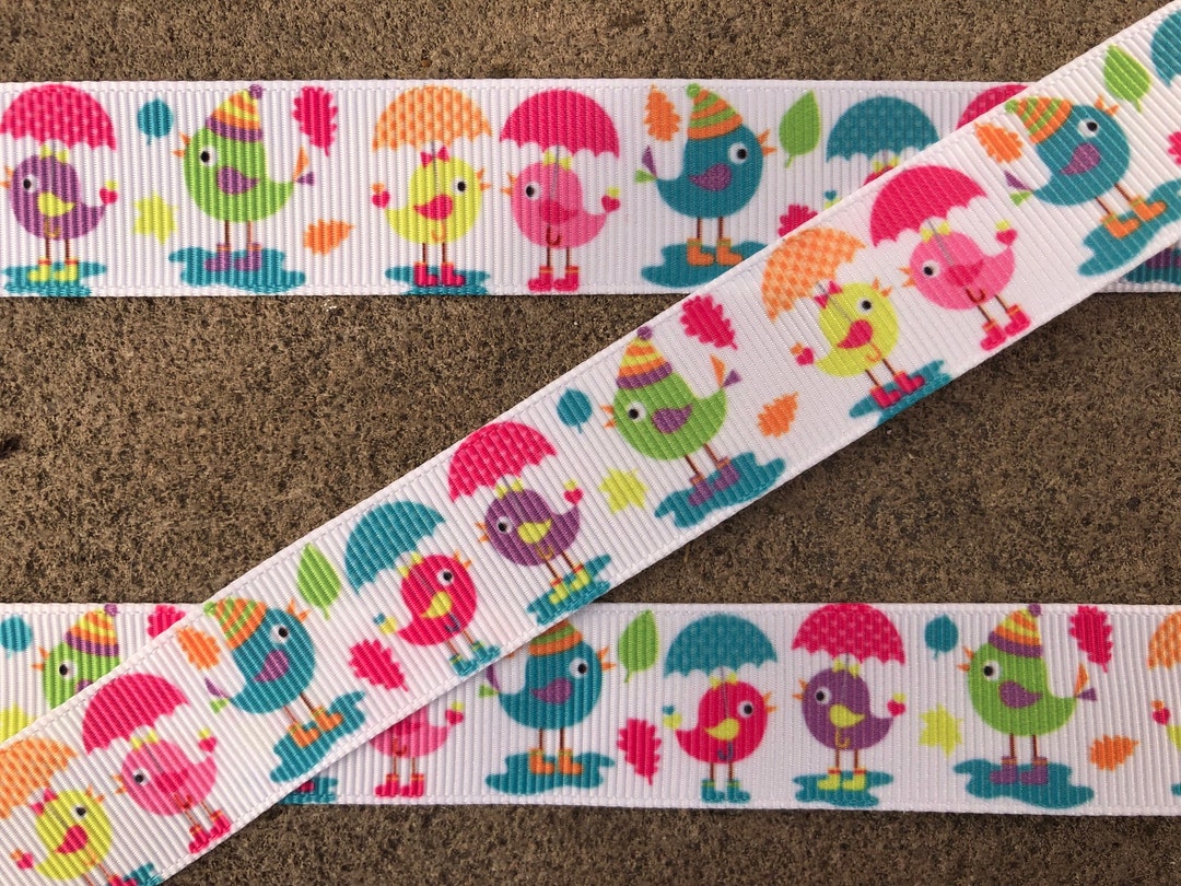 3 Yards 7/8" Bird Ribbon Rain Ribbon Umbrella Ribbon Color Summer Bird ...