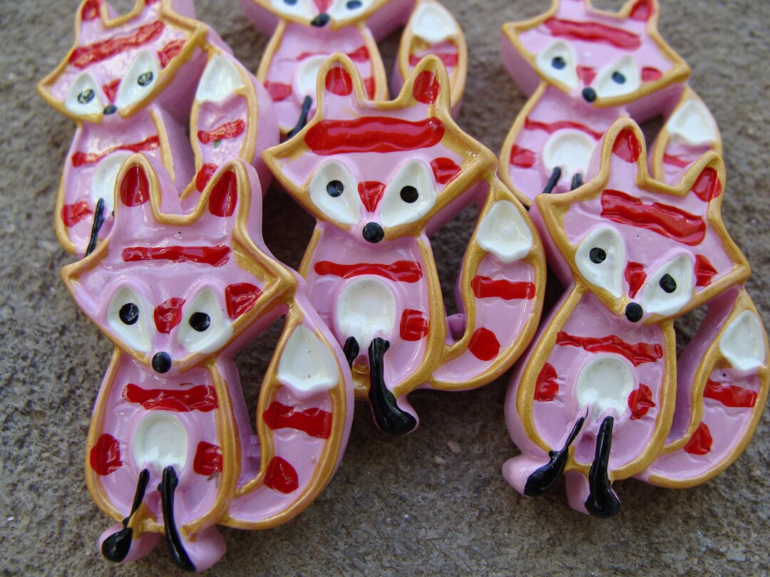 2 Fox Resin Pink Fox Resin Red Fox Resin Flat Back Resin Fall Scrap ...