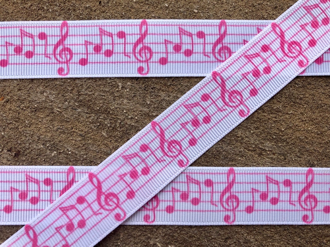 3 Yards 7/8" Pink Music Note Ribbon Music Ribbon Music Notes Ribbon ...
