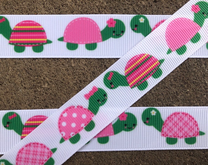 3 Yards 7/8 Turtle Ribbon Green and Pink Turtle Ribbon Cute Turtle ...