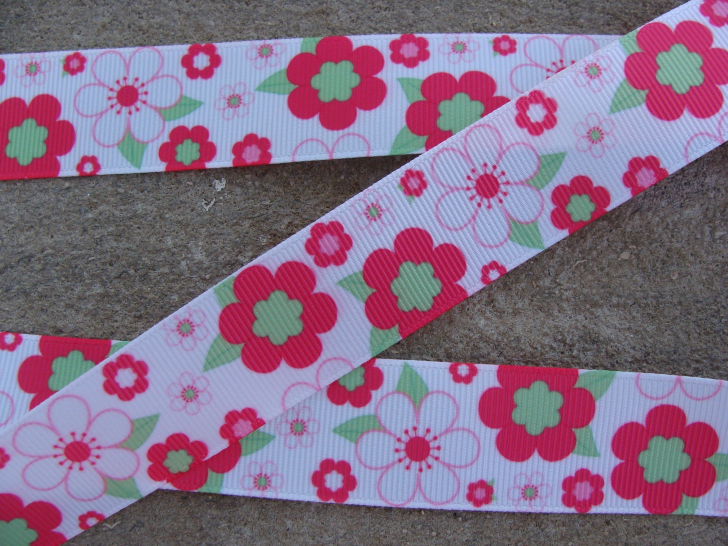 3 Yards 1 Hot Pink Spring Flowers Ribbon Grosgrain - Etsy