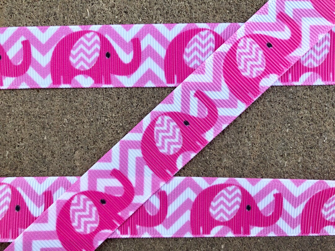 3 Yards 7/8" Pink Elephant Ribbon Baby Shower Grosgrain Ribbon Elephant ...