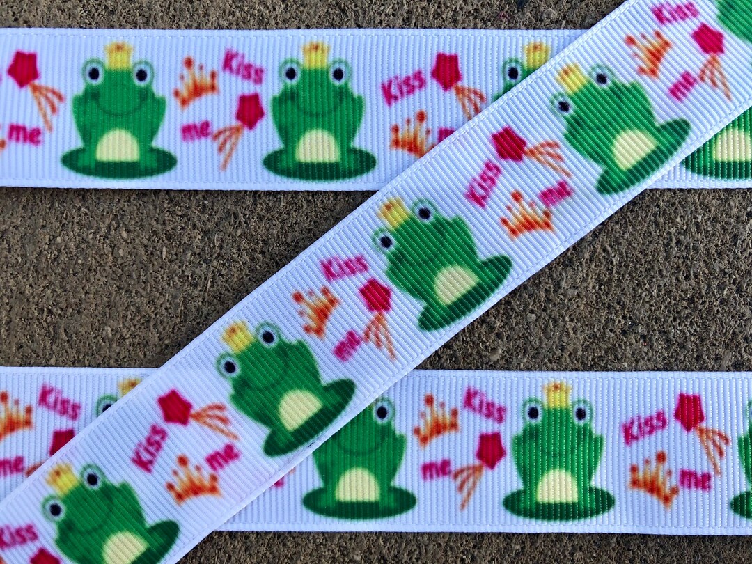 3 Yards 1" Frog Ribbon Princess and a Frog Printed Ribbon Green Frog ...
