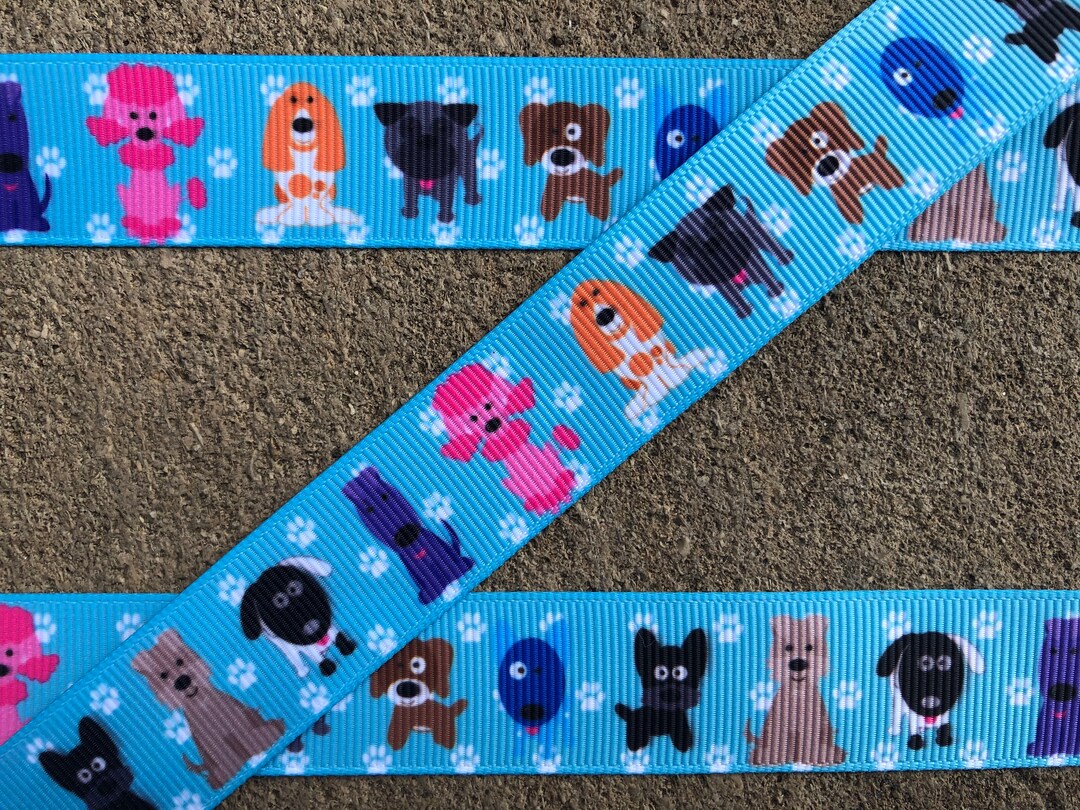 3 Yards 7/8" Dog Ribbon Puppy Grosgrain Ribbon Blue Ribbon With Dogs ...