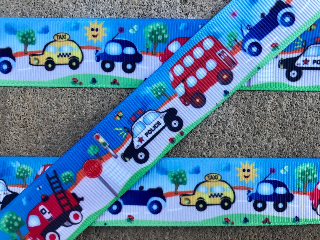 3 Yards 1" Red Bus Ribbon Car Truck Ribbon Yellow Cab Grosgrain Ribbon ...