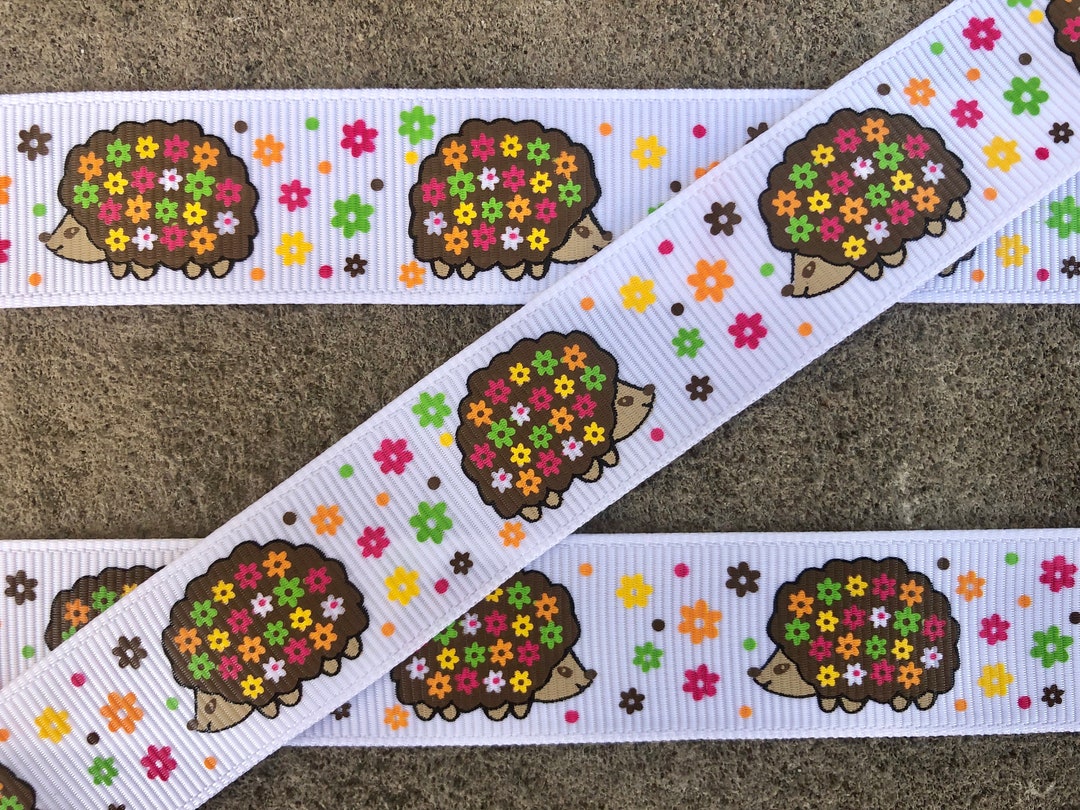 3 Yards 7/8" Hedgehog With Flowers Ribbon Fall Ribbon Hedgehog Printed ...