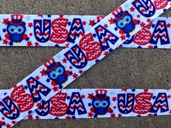 3 yards 7/8 USA 4th of July Owl Ribbon Patriotic Printed | Etsy